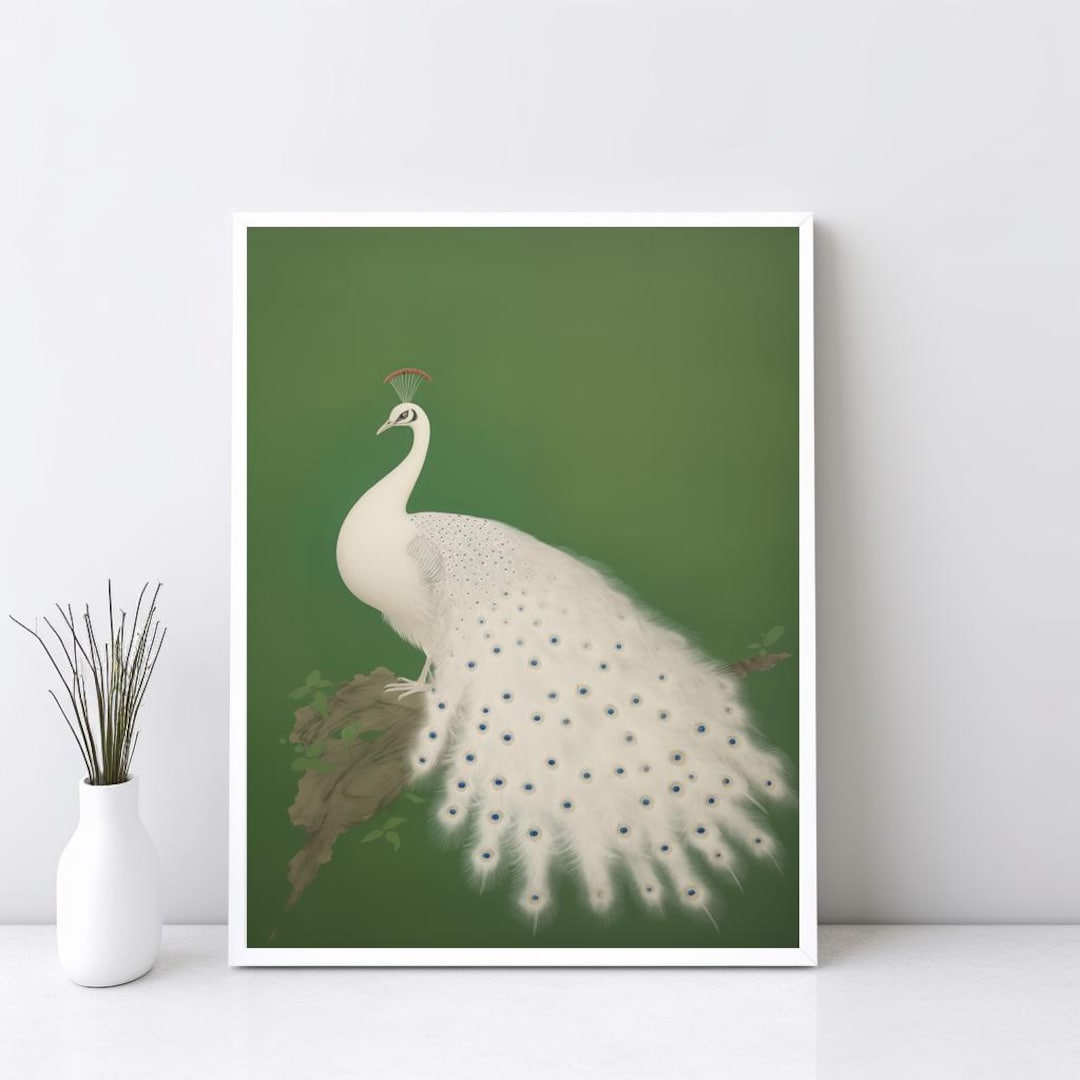White Peacock Art Vintage Peacock Wall Art Print Japanese Style Wall Art Vintage Peacock