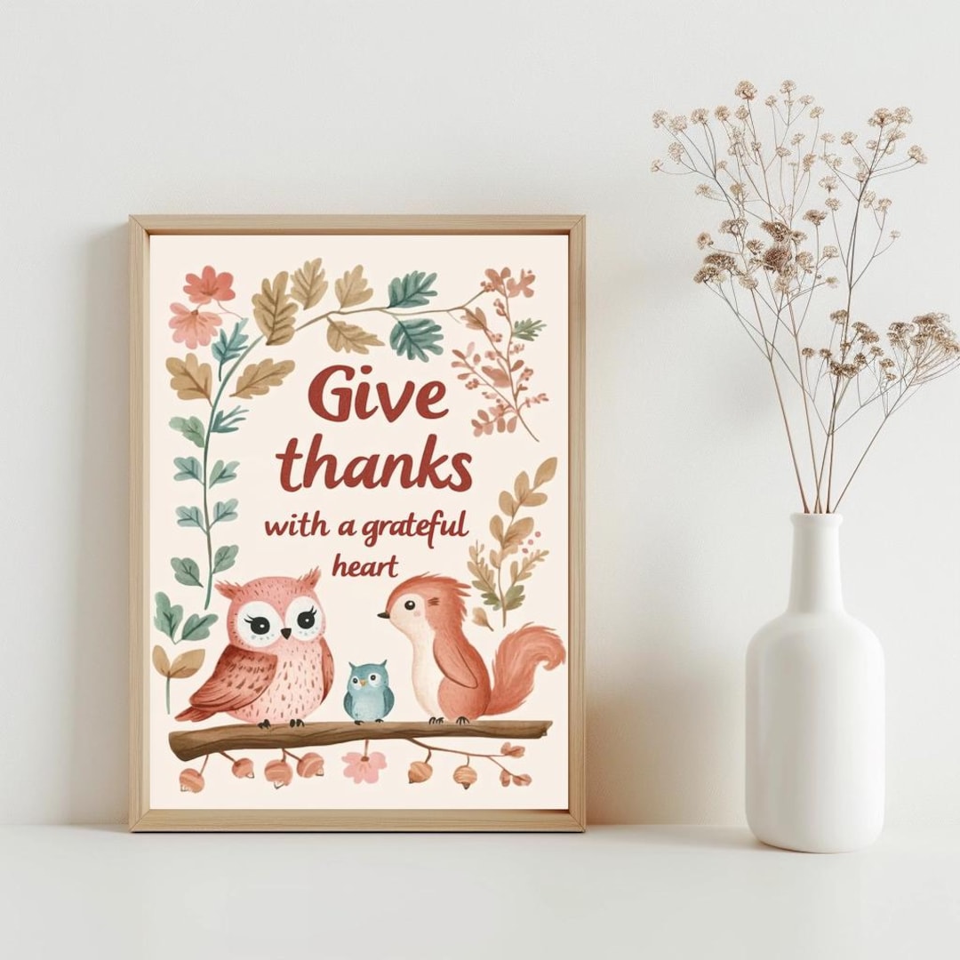 Give Thanks With a Grateful Heart Thanksgiving Decoration, Cute Animals ...