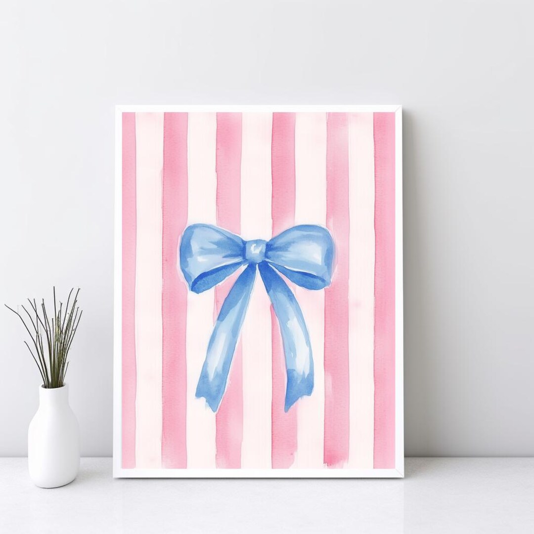 Blue Bow Printable Wall Art, Trendy Apartment Poster, Cute Nursery Art ...