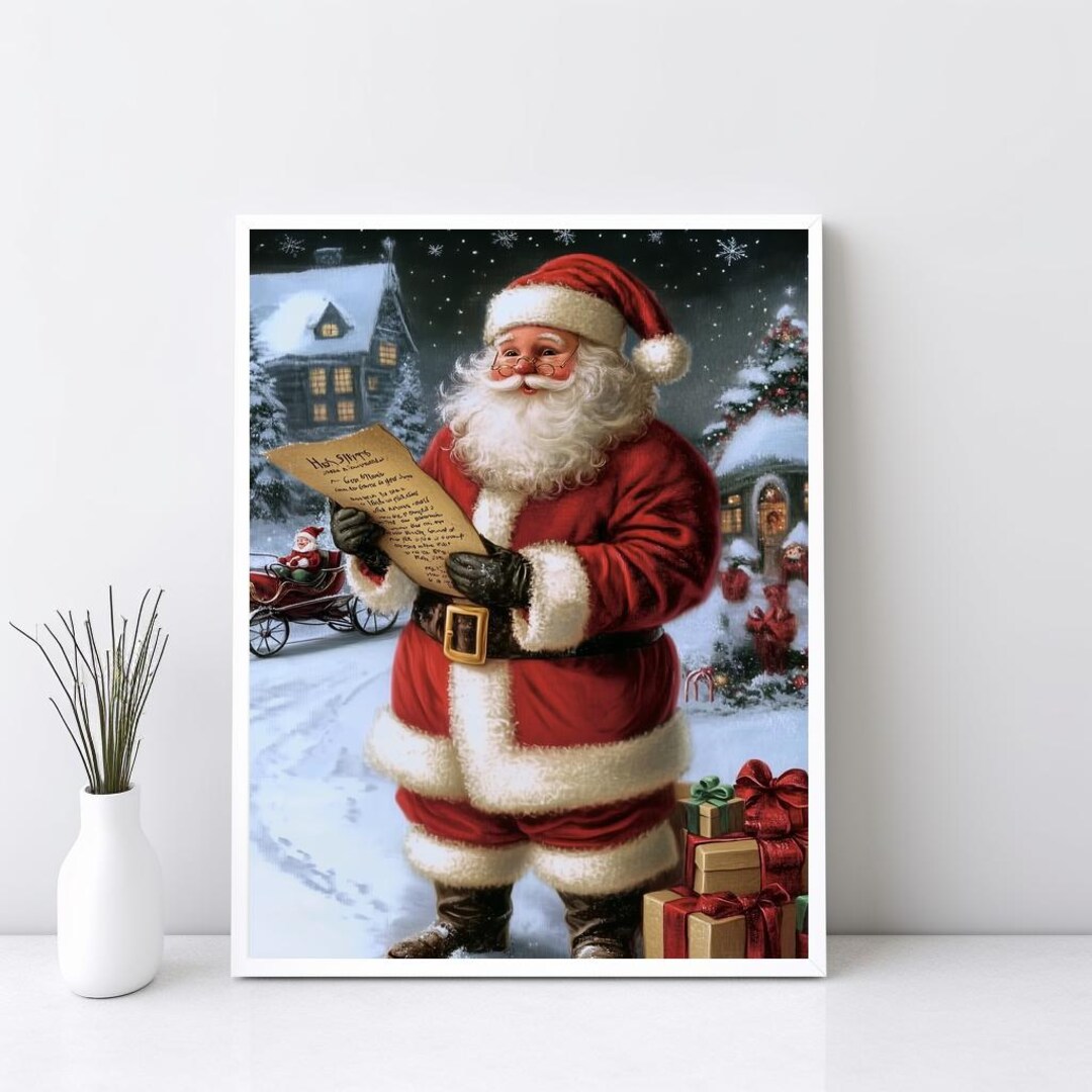 Santa Checking His List Wall Art, Printable Christmas Wall Art, Santa ...