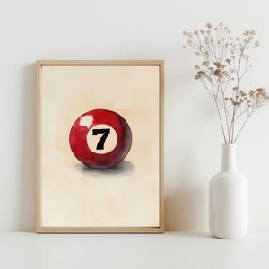 Vintage #7 Pool Ball Print, Retro Wall Art, Lucky Pool Ball, Hand-drawn ...