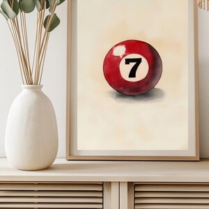 Vintage #7 Pool Ball Print, Retro Wall Art, Lucky Pool Ball, Hand-drawn ...