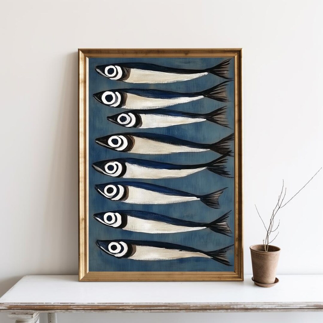 Sardine Wall Art Print, Anchovy Oil Painting, French Kitchen Art ...