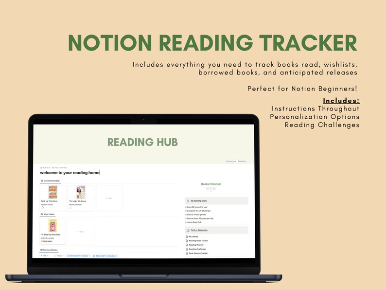 Notion Reading Tracker // Digital Reading Journal Notion - Etsy