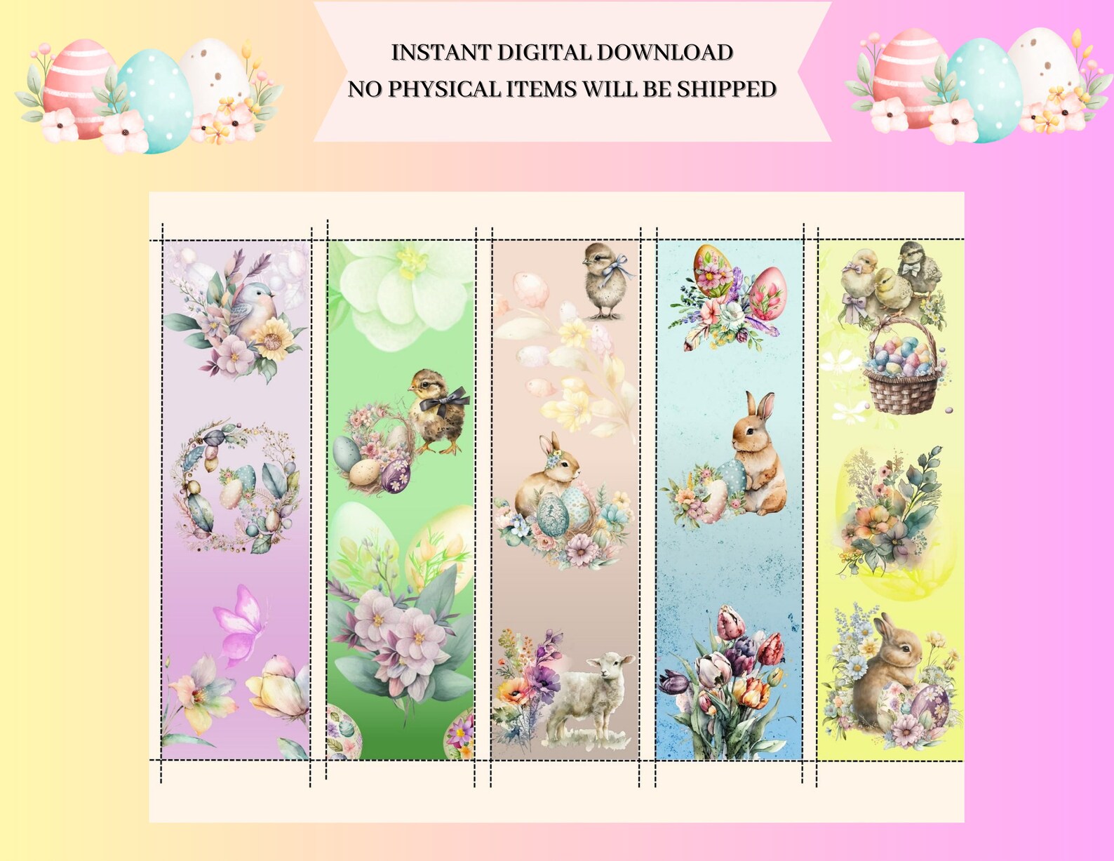 Easter Printable Bookmarks, Watercolor Flower Bookmarks, PDF Digital ...