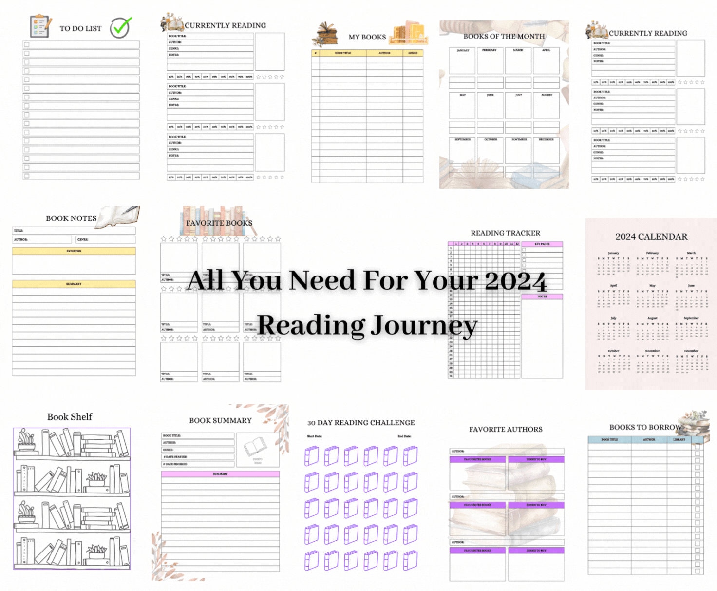 Reading Journal Printable 2024 Reading Planner Reading - Etsy