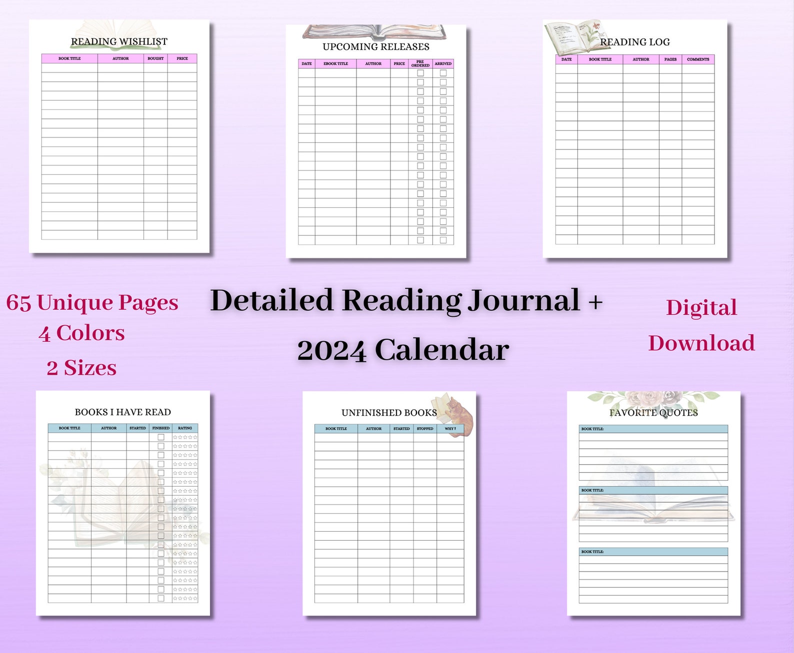 Reading Journal Printable 2024 Reading Planner Reading - Etsy