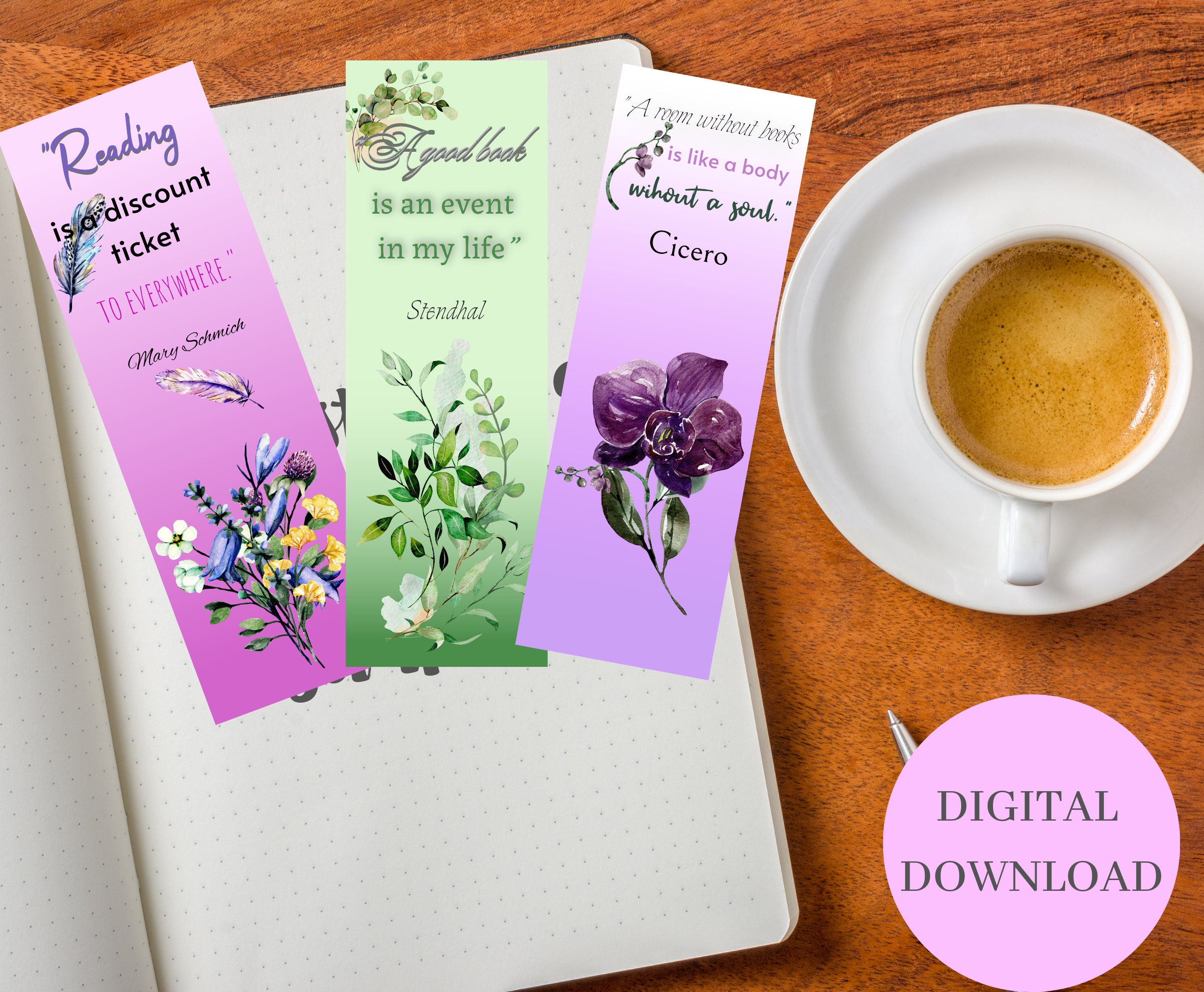 Printable Botanical Bookmarks, Floral Eucalyptus Watercolor Bookmarks ...