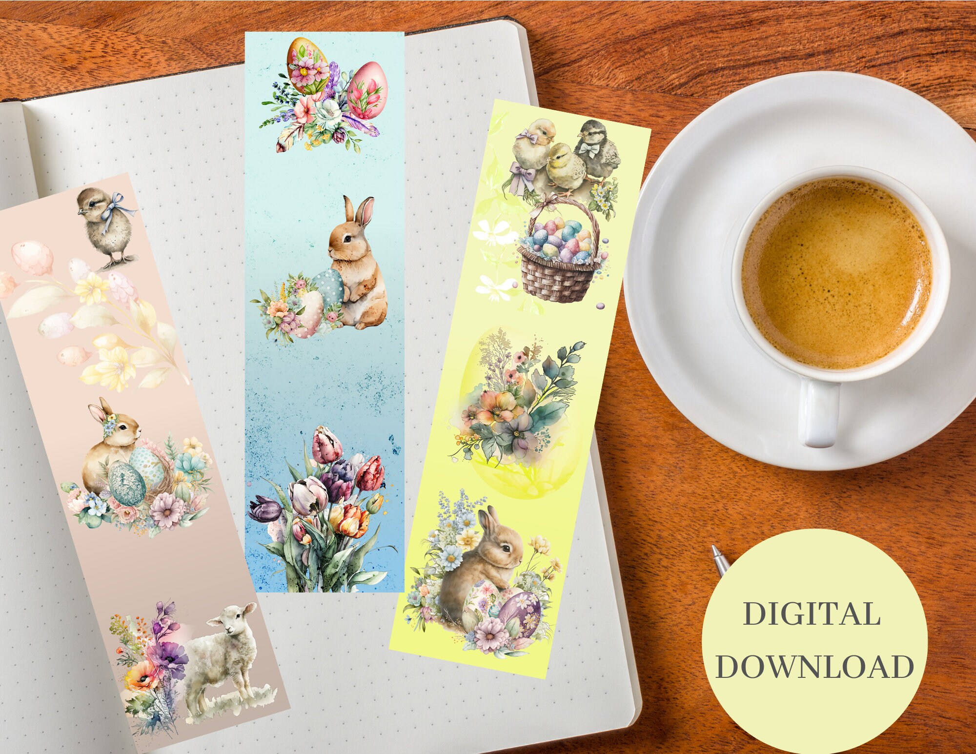 Easter Printable Bookmarks, Watercolor Flower Bookmarks, PDF Digital ...
