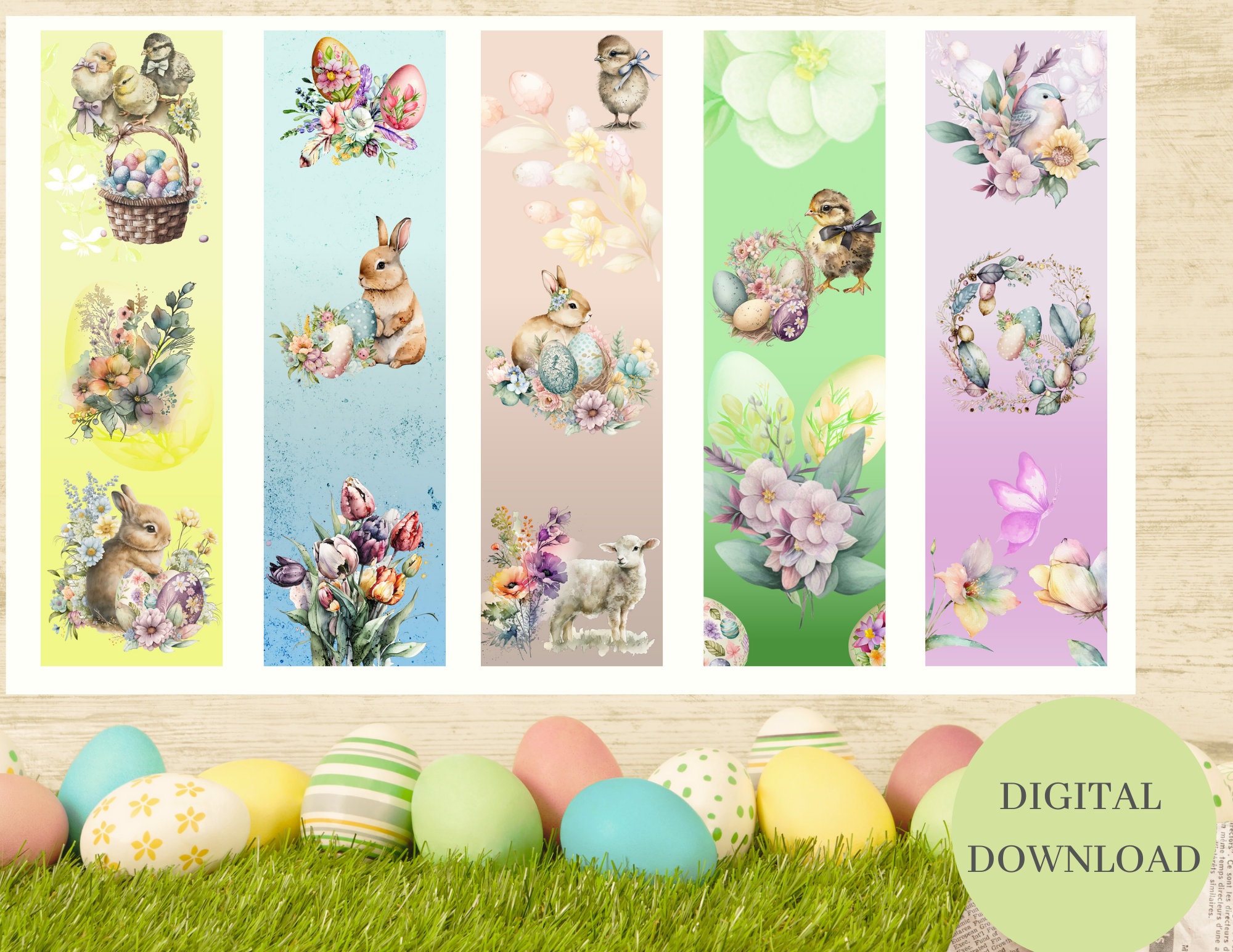 Easter Printable Bookmarks, Watercolor Flower Bookmarks, PDF Digital ...