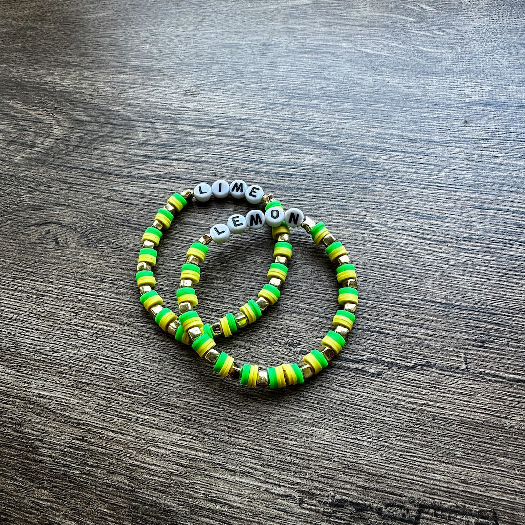 Handmade Friendship Bracelet Set: Lemon & Lime Clay Bead Matching ...