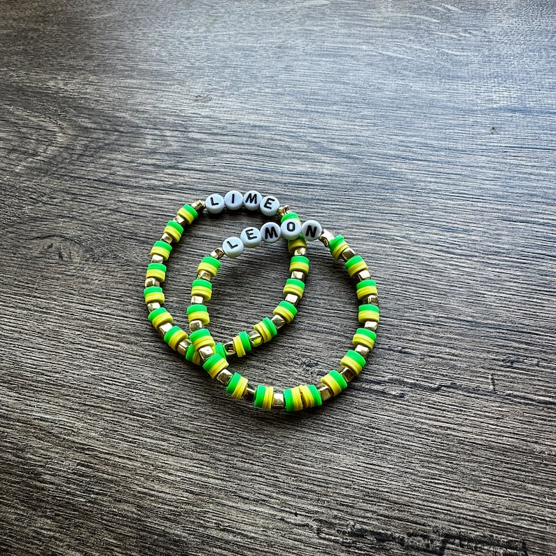 Handmade Friendship Bracelet Set: Lemon & Lime Clay Bead Matching ...