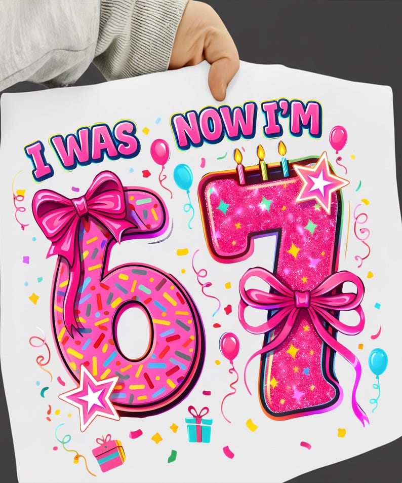 7th Birthday Girl Png, I Was 6 Now I’m 7 Sublimation Design, Pink ...