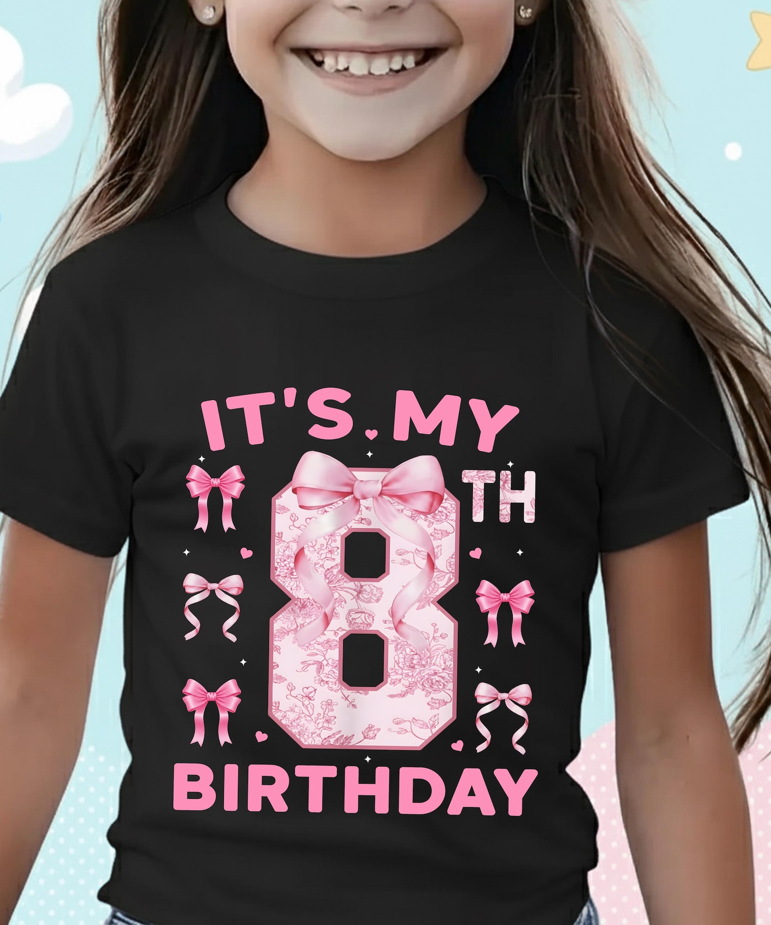 My 8th Birthday Girl PNG, Cute Floral Pink Coquette Bow Clipart, 8 ...