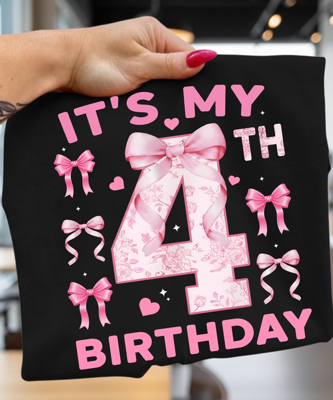 Pink Coquette Bow It’s My 4th Birthday Girl PNG, Floral Number 4 ...