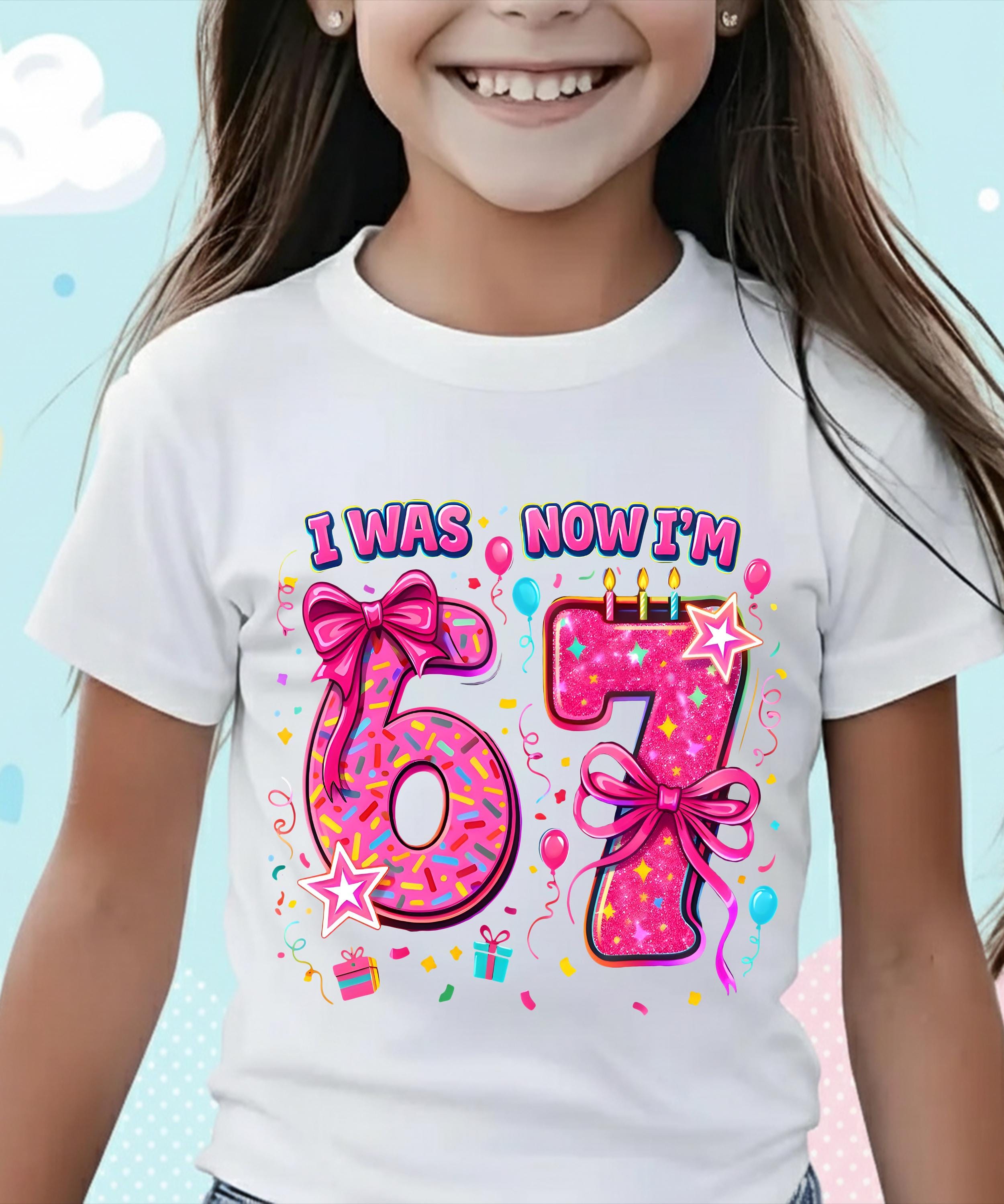 7th Birthday Girl Png, I Was 6 Now I’m 7 Sublimation Design, Pink ...