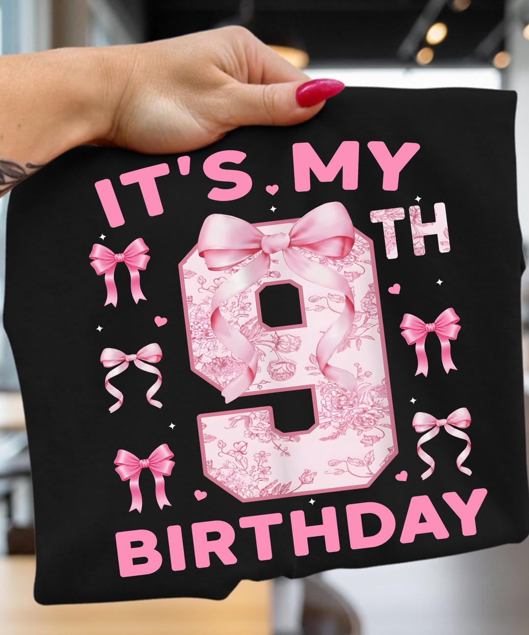 Pink Coquette Bow It’s My 9th Birthday Girl PNG, Floral Number 9 ...