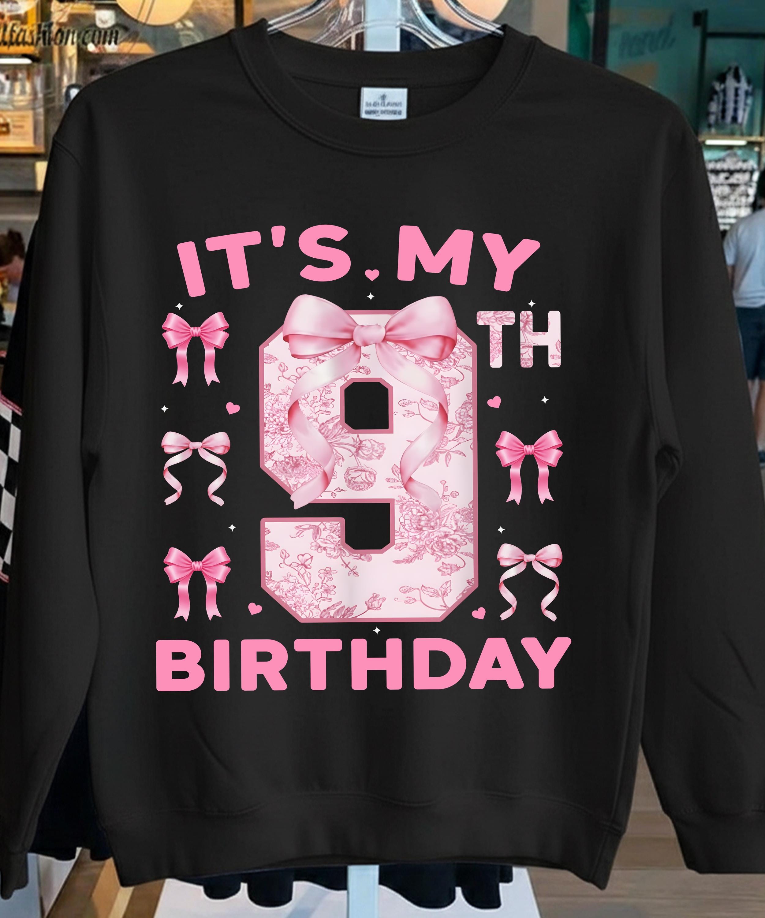 Pink Coquette Bow It’s My 9th Birthday Girl PNG, Floral Number 9 ...