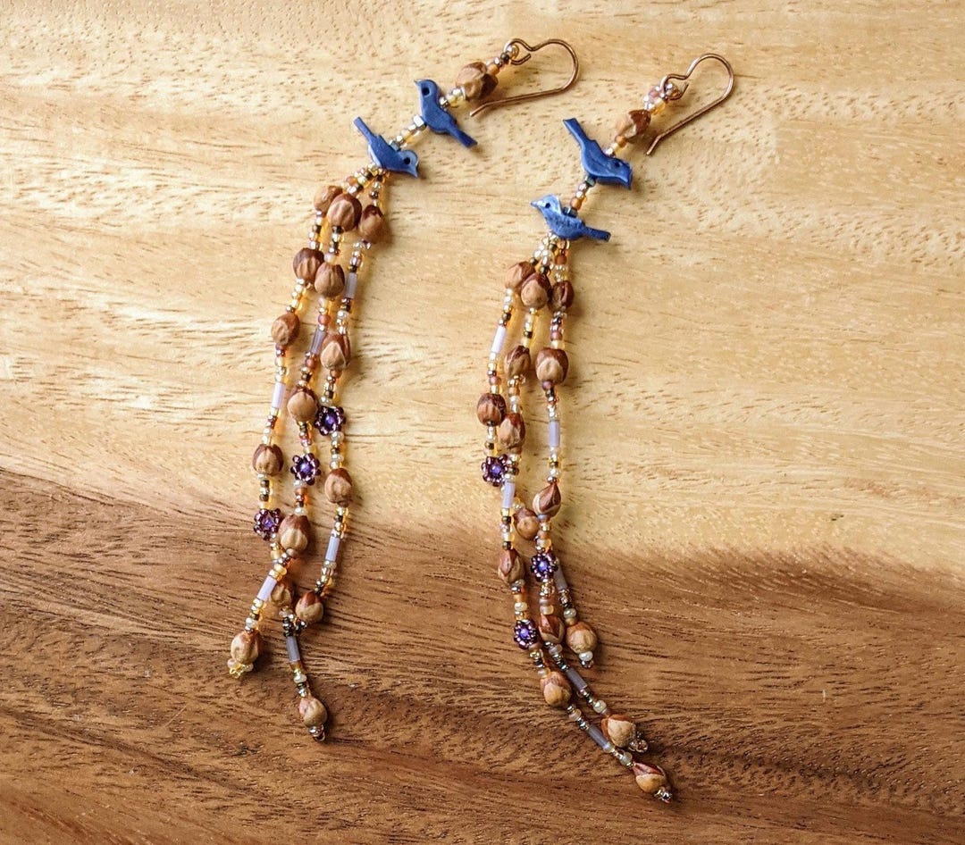 Navajo Handmade. Mother of Pearl Birds, Juniper Berry Seeds, and Glass ...