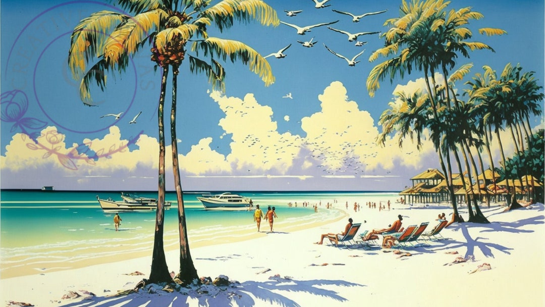 Serene Beach Scene Digital Print Tropical Art Wall Decor - Etsy