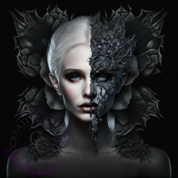 Half Good Half Evil Face Drawing