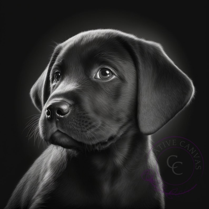 Black Labrador Retriever Puppy, Digital Print, Black & White Portrait ...