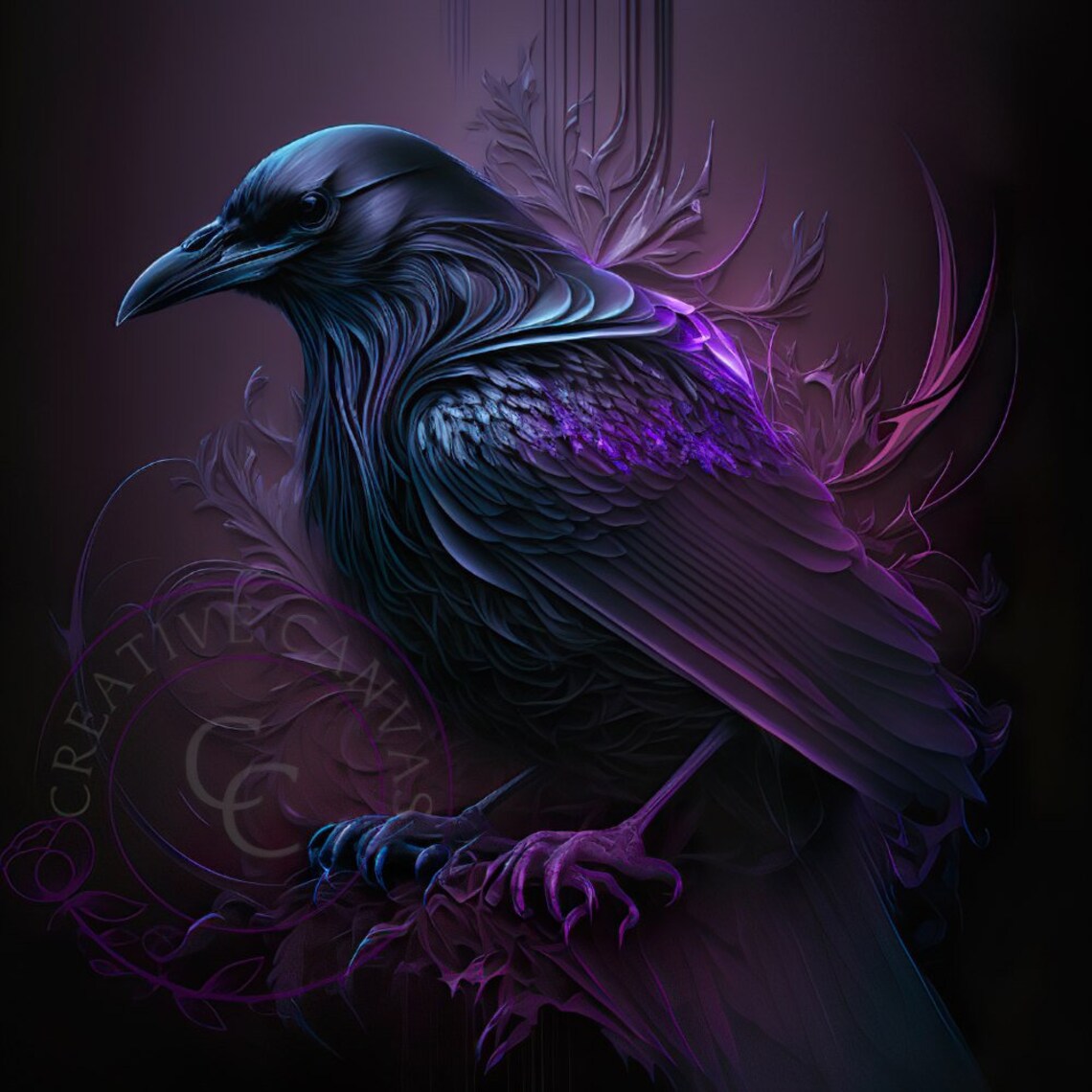 Gothic Raven Digital Art Print Digital Painting Iridescent Art Sleek ...