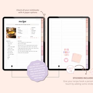 Blush Pastel Digital Recipe Book With Weekly Meal Planner Recipe ...