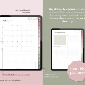 2025 Digital Planner in Green Pink - Monday & Sunday Start - Fully ...