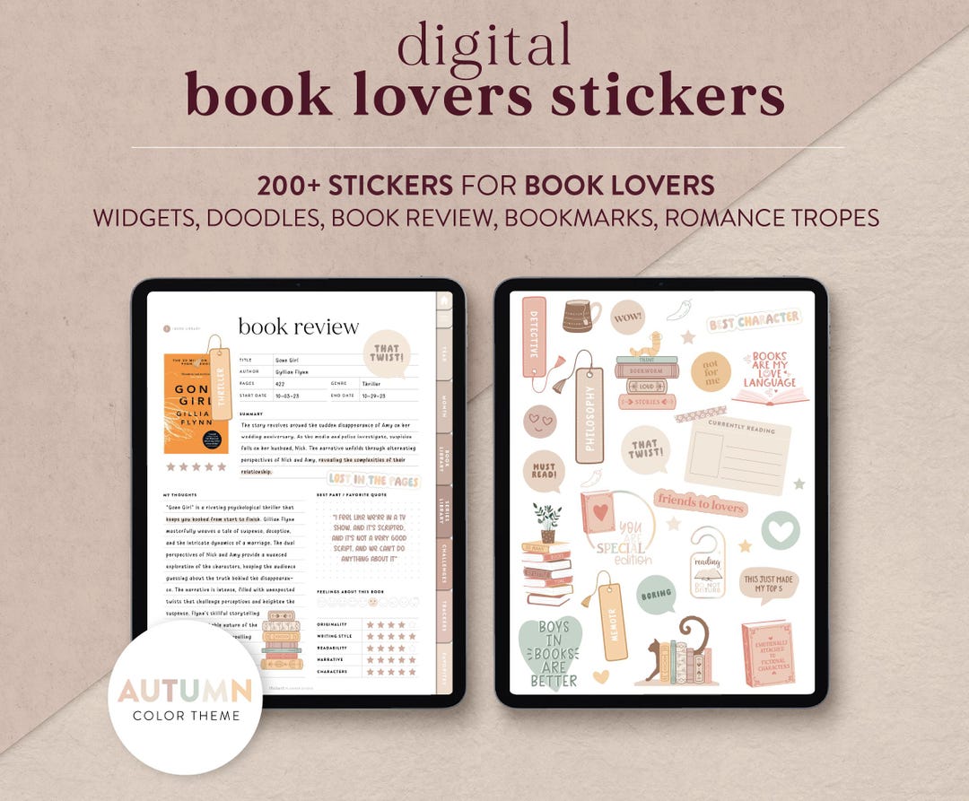 Digital Reading Stickers for Book Lovers in Autumn Colors | Bookish ...