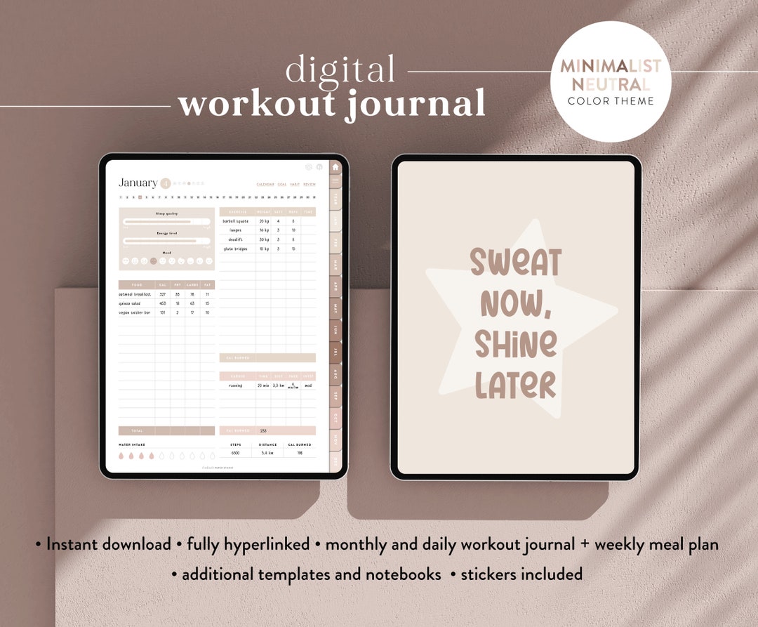 Digital Workout Journal: Fitness Planner & Tracker in Neutral Beige ...