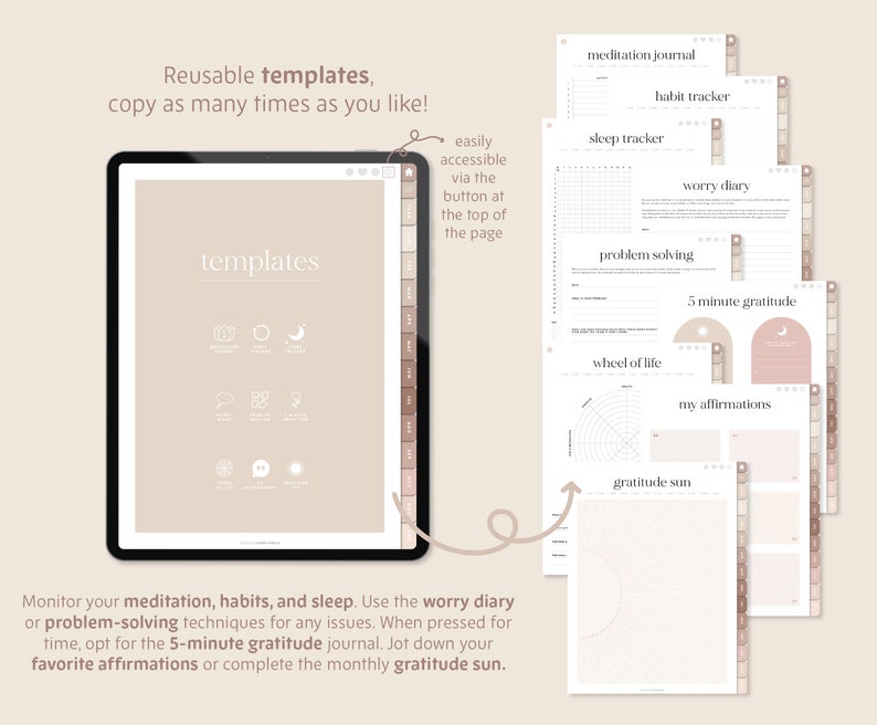 Digital Daily Gratitude Journal in Neutral Minimalist Beige ...