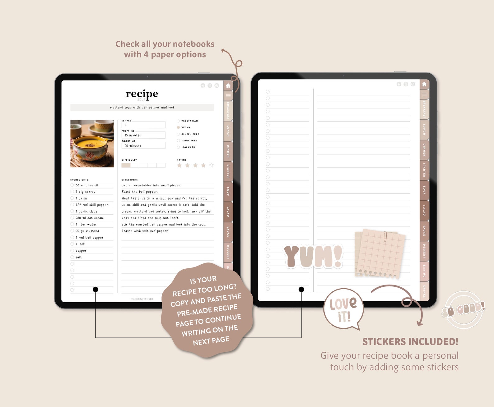 Minimalist Neutral Digital Recipe Book and Meal Planner Weekly Meal ...