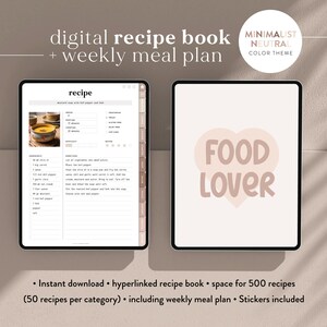 Minimalist Neutral Digital Recipe Book and Meal Planner Weekly Meal ...