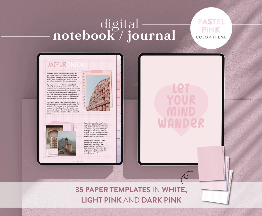 Pink Digital Notebook/journal With 35 Paper Styles & 3 Paper Color ...