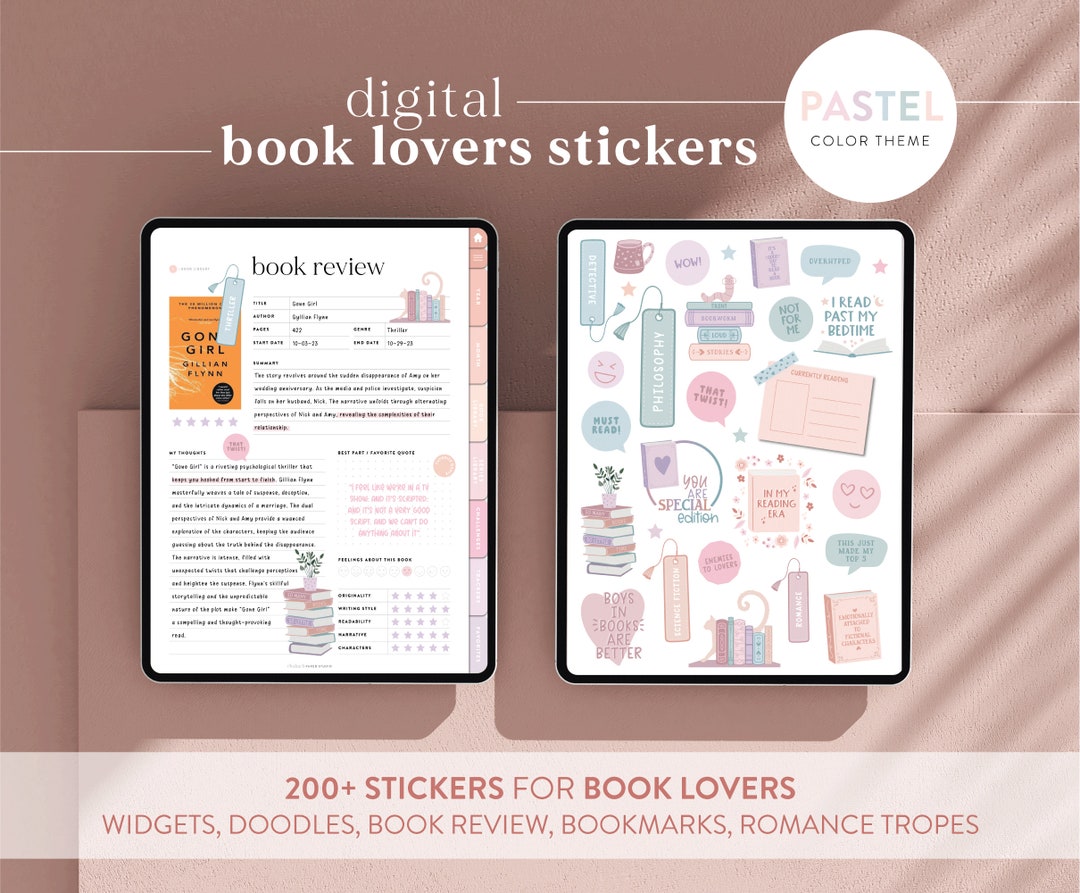 Cute Pastel Digital Reading Stickers for Book Lovers Soft, Bookish ...