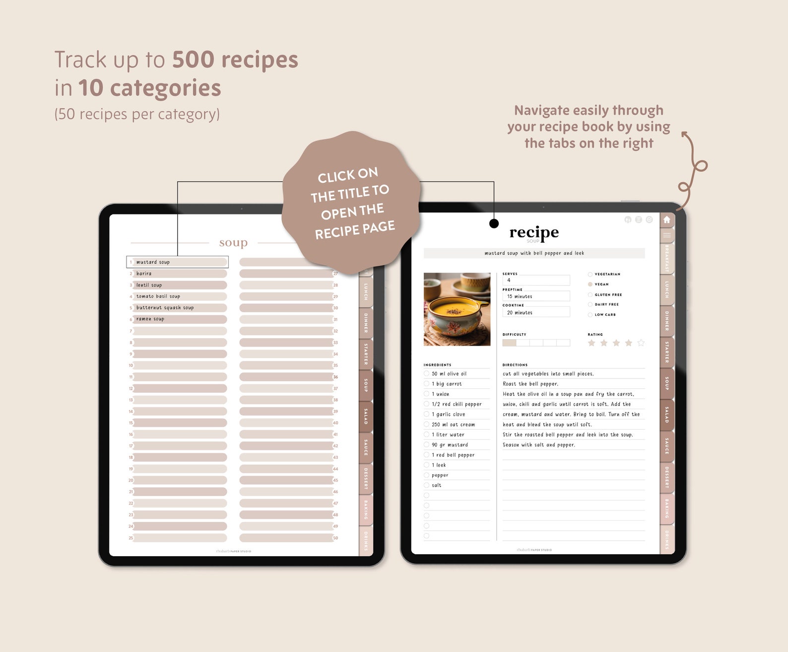 Minimalist Neutral Digital Recipe Book and Meal Planner Weekly Meal ...