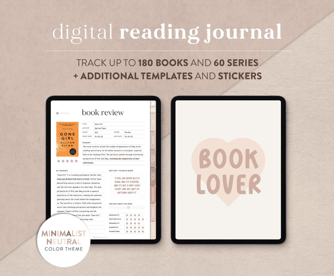 Digital Reading Journal & Book Tracker in Neutral Beige - Minimalist ...