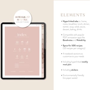 Minimalist Neutral Digital Recipe Book and Meal Planner - Weekly Meal ...