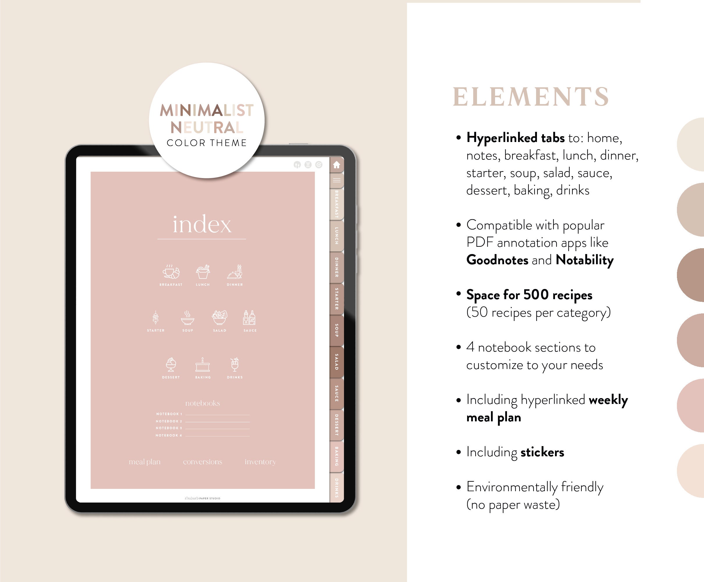 Minimalist Neutral Digital Recipe Book and Meal Planner Weekly Meal ...