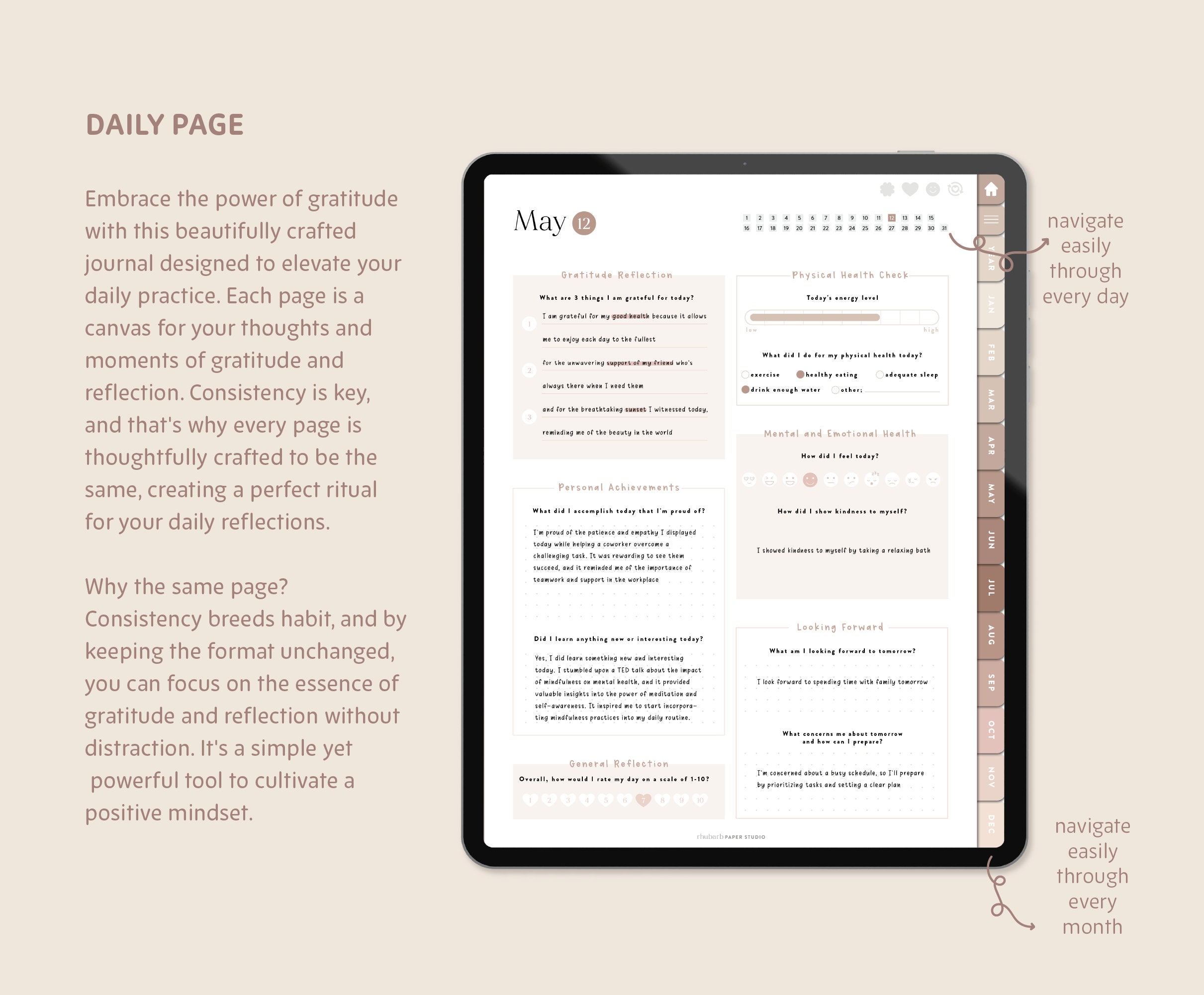 Digital Daily Gratitude Journal in Neutral Minimalist Beige ...