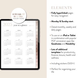 2025 Digital Planner Minimalist Neutral - Monday Sunday Start - Fully ...