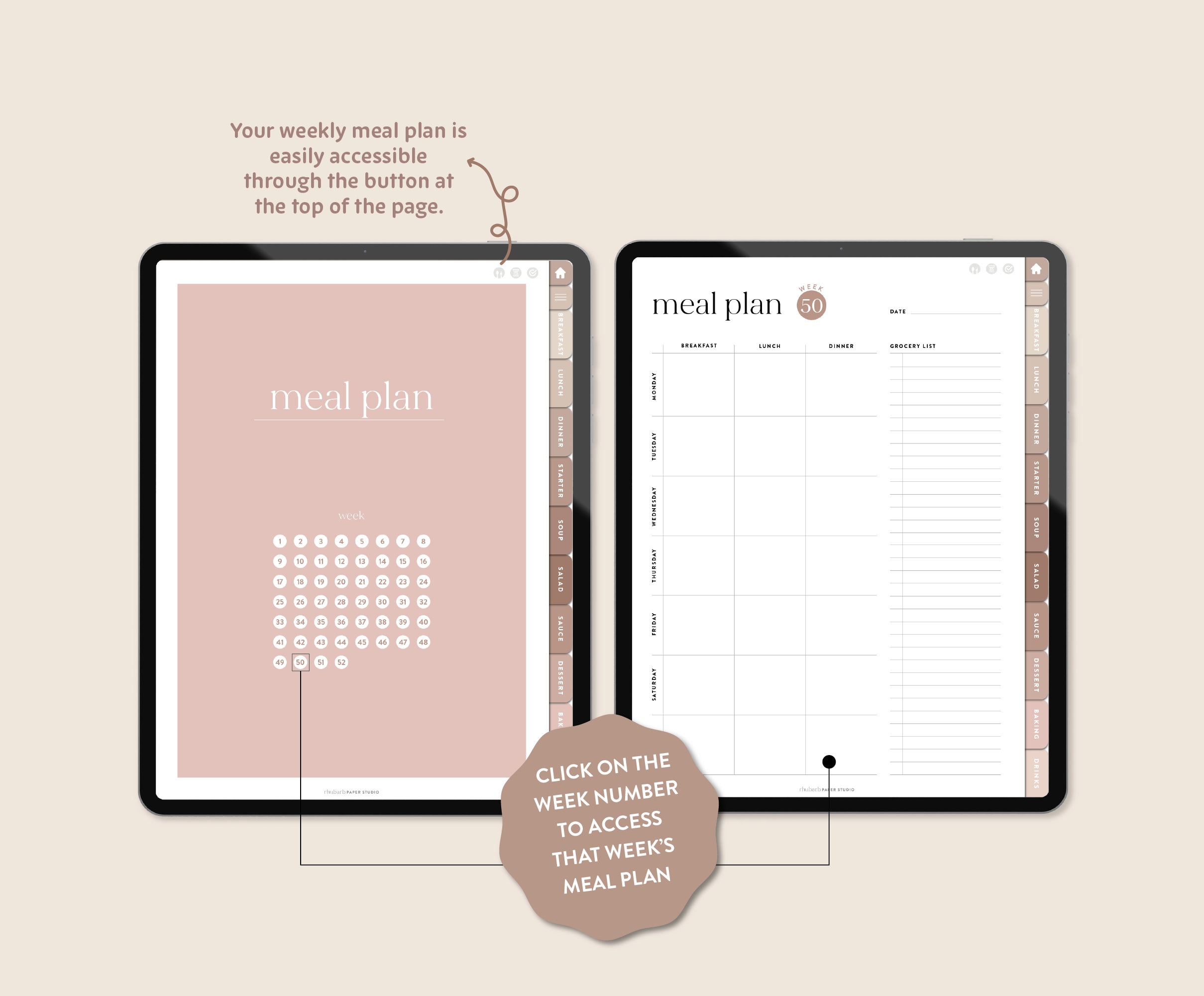 Minimalist Neutral Digital Recipe Book and Meal Planner Weekly Meal ...