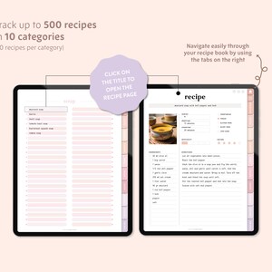 Blush Pastel Digital Recipe Book With Weekly Meal Planner Recipe ...