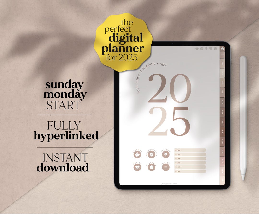 2025 Digital Planner Minimalist Neutral - Monday Sunday Start - Fully ...