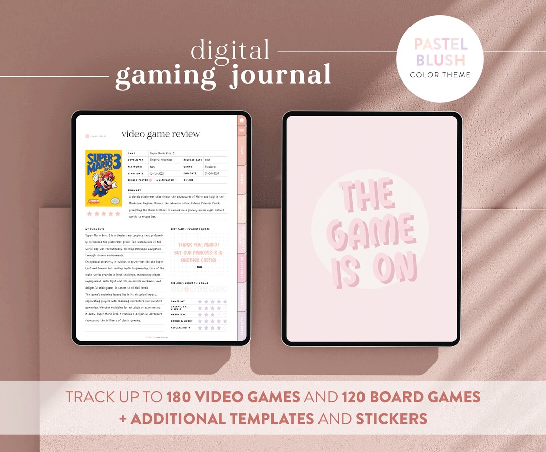 Digital Gaming Journal for Video Games and Board Games in Blush Pastel Game Tracker and Gaming ...