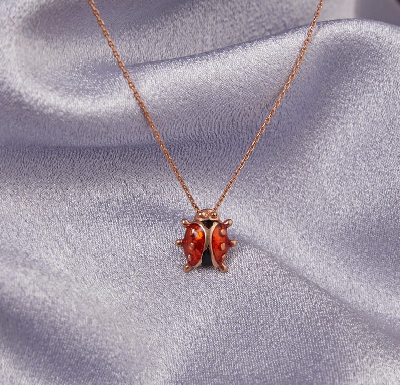 14K Gold Red Ladybug Necklace, Good Luck Pendant - Etsy