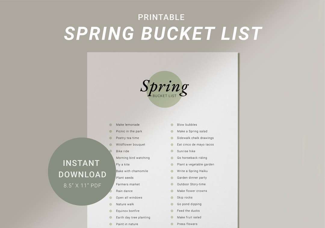 Spring Bucket List Printable - Spring Checklist - Etsy