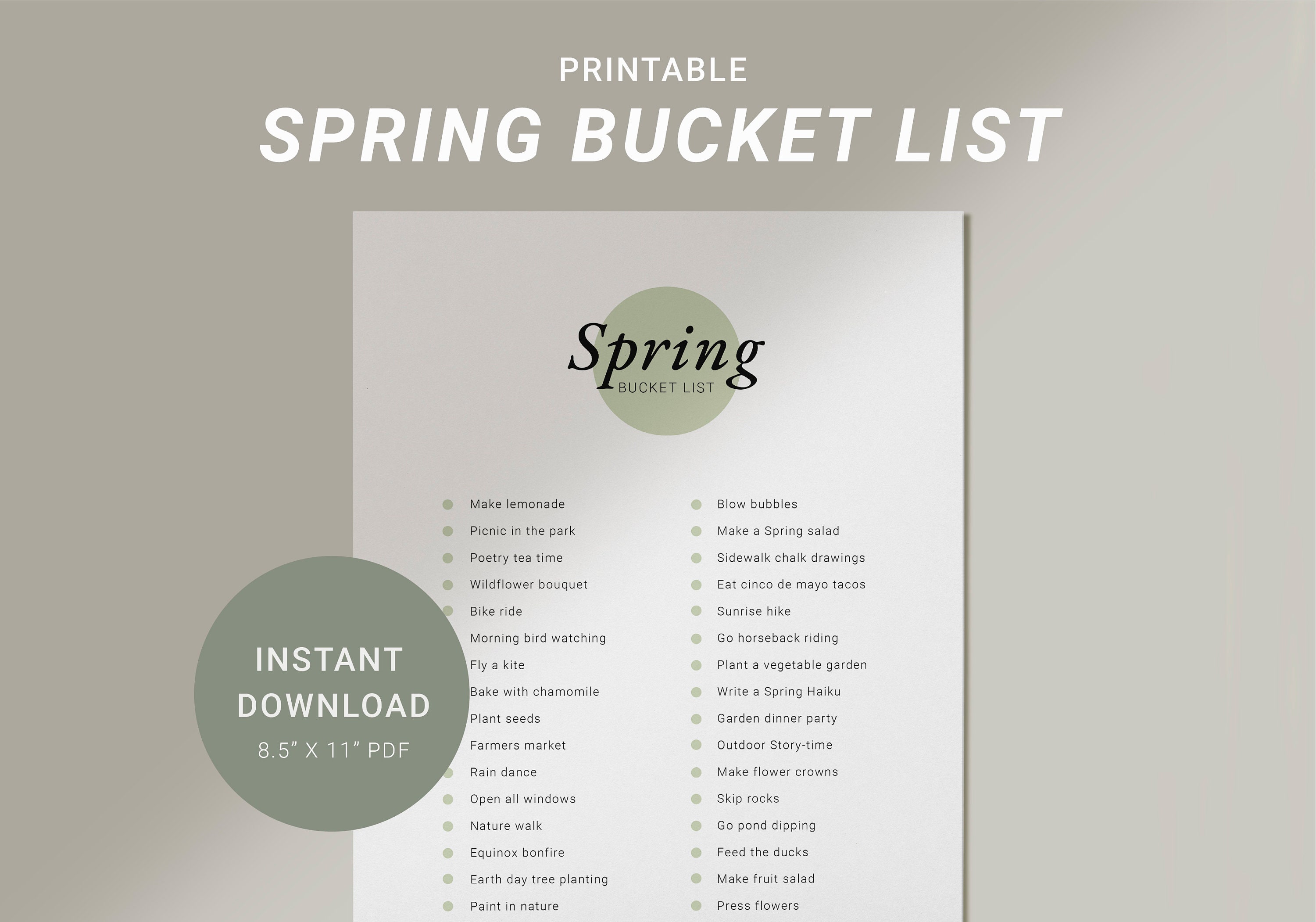 Spring Bucket List Printable - Spring Checklist - Etsy