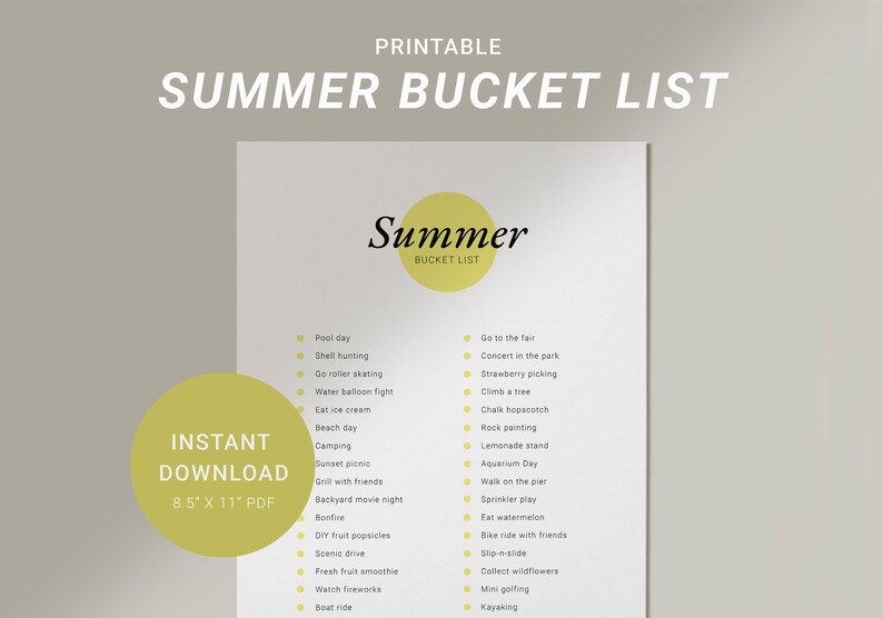 Summer Bucket List Printable Summer Activities - Etsy